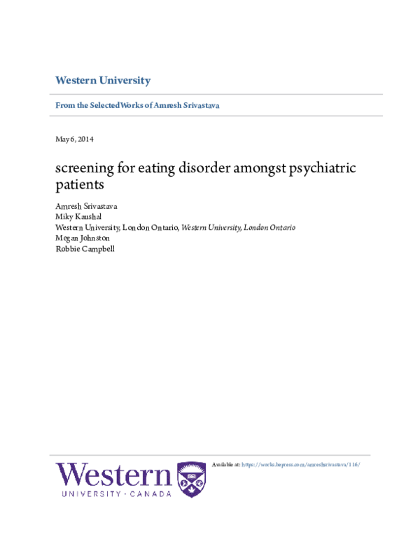 (PDF) Screening for Eating Disorder Amongst Psychiatric Patients