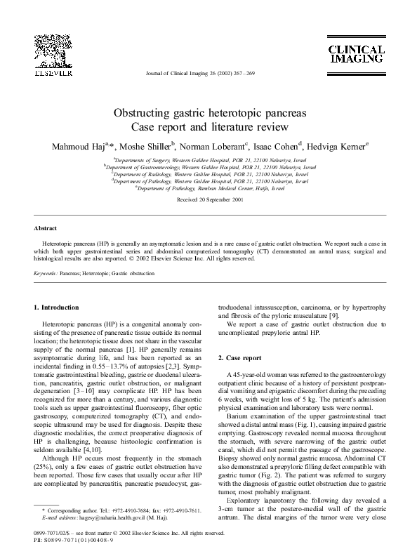 (PDF) Obstructing gastric heterotopic pancreas