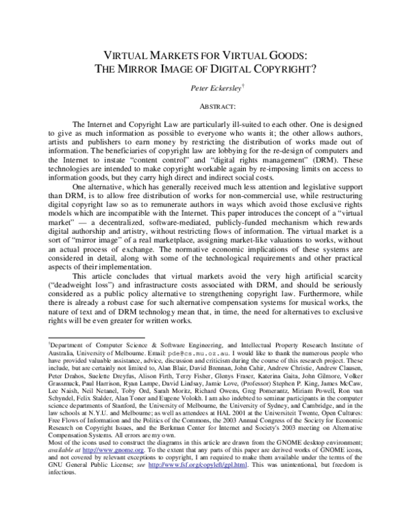 (PDF) Virtual Markets for Virtual Goods: The Mirror Image of Digital ...