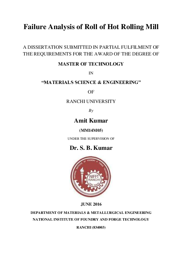 (PDF) Failure Analysis of Roll of Hot Rolling Mill