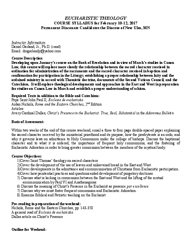 (PDF) Eucharistic Theology Syllabus