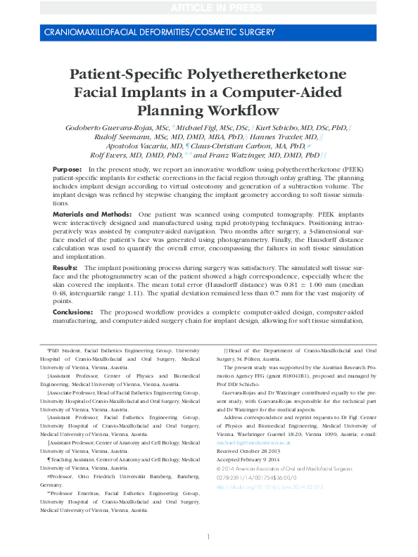 (PDF) Patient-Specific Polyetheretherketone Facial Implants in a Computer-Aided Planning Workflow