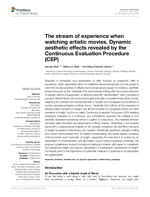 (PDF) The stream of experience when watching artistic movies. Dynamic aesthetic effects revealed ...