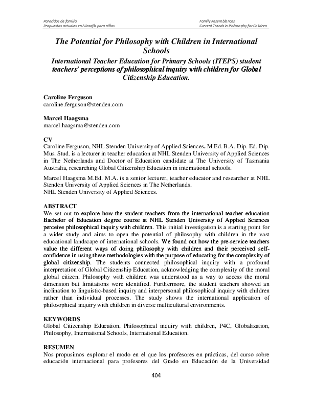 (PDF) The Potential for Philosophy with Children in International ...