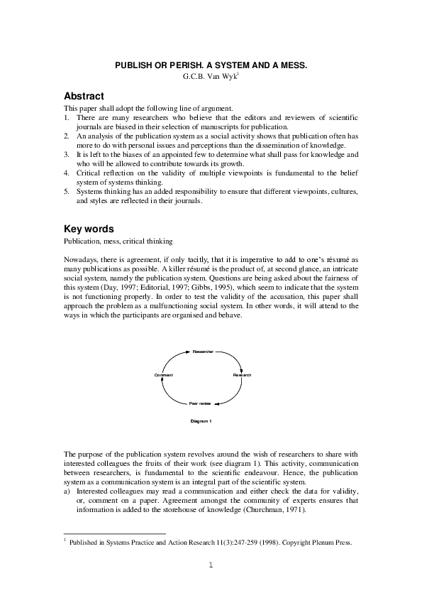 (PDF) PUBLISH OR PERISH. A SYSTEM AND A MESS | Gerrit Van Wyk ...