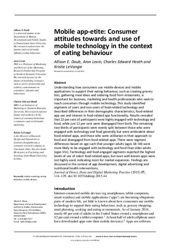 (PDF) Mobile app-etite: Consumer attitudes towards and use of mobile technology in the context ...