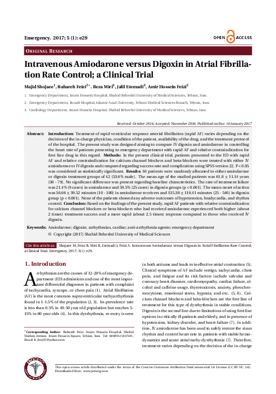 (PDF) Intravenous Amiodarone versus Digoxin in Atrial Fibrilla- tion ...