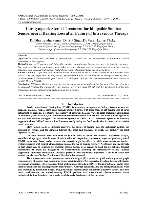 (PDF) Intratympanic Steroid Treatment for Idiopathic Sudden ...