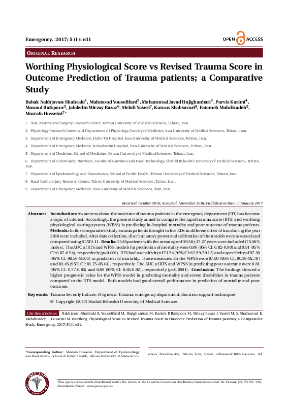 (PDF) Worthing Physiological Score vs Revised Trauma Score in Outcome ...