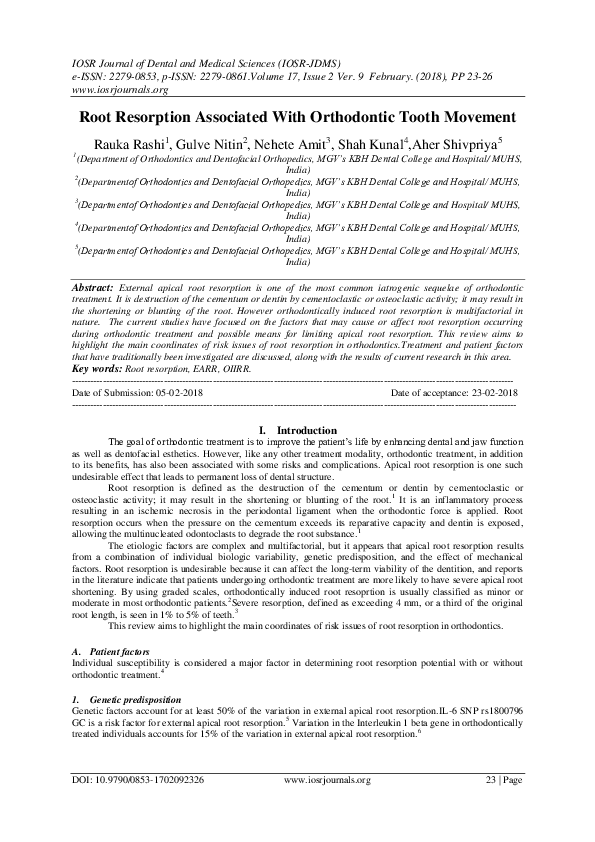 (PDF) Root Resorption Associated With Orthodontic Tooth Movement