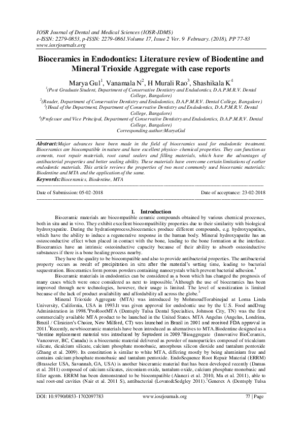 (PDF) Bioceramics in Endodontics: Literature review of Biodentine and ...