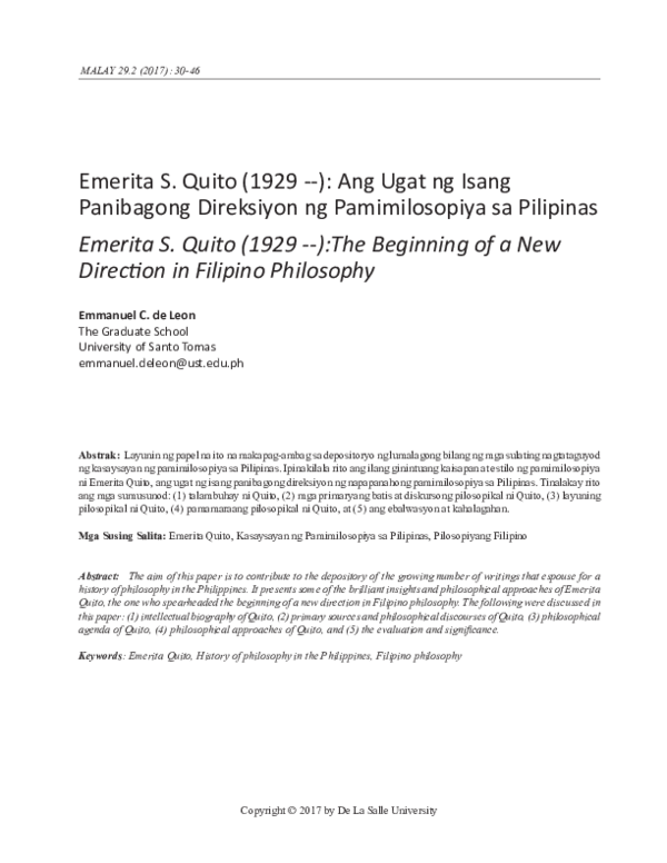 (PDF) Beginning of a New Direction in Filipino Philosophy