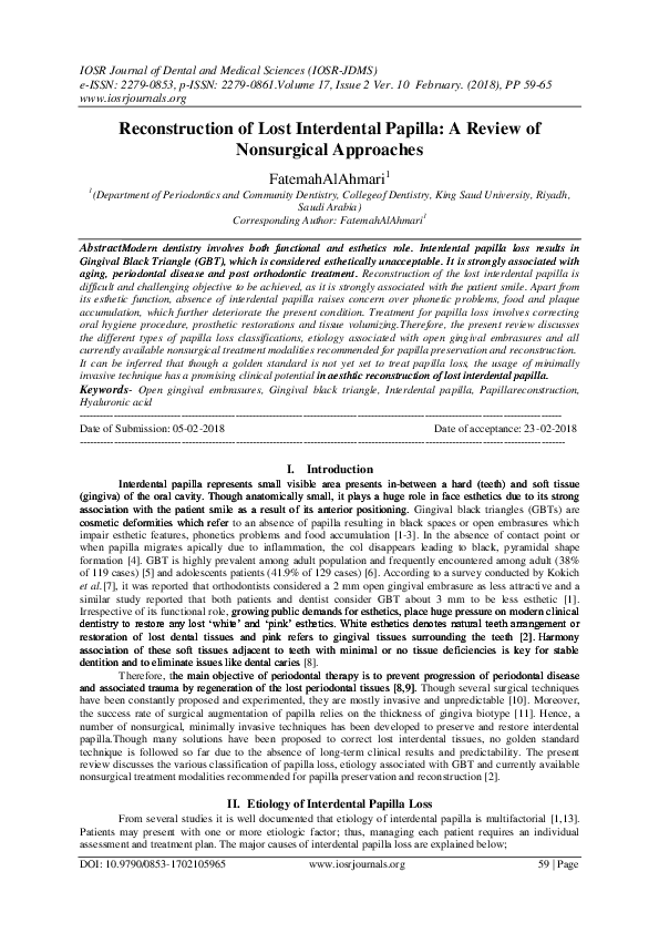 (PDF) Reconstruction of Lost Interdental Papilla: A Review of ...