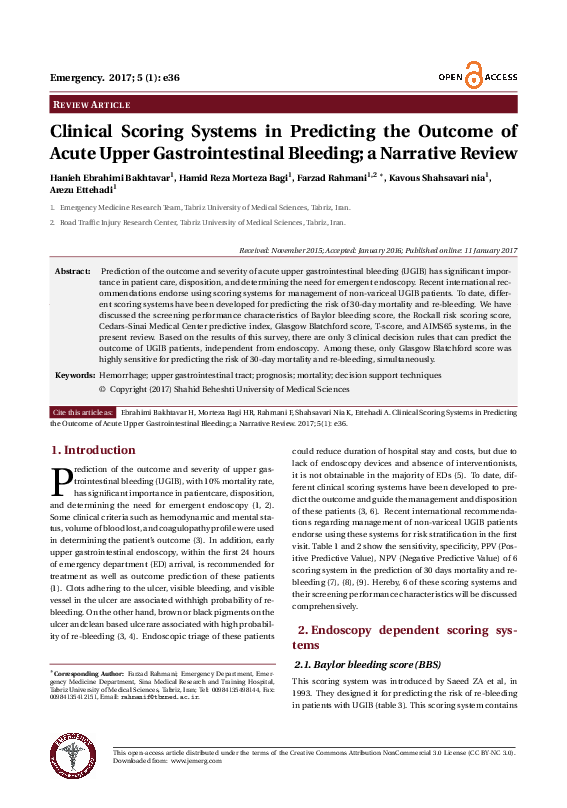 (PDF) Clinical Scoring Systems in Predicting the Outcome of Acute Upper ... (PDF) Clinical Scoring Systems in Predicting the Outcome of Acute Upper ...
