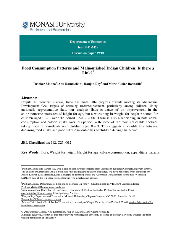 (PDF) Food consumption patterns and malnourished Indian children: Is ...