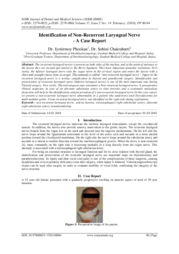 (PDF) Identification of Non-Recurrent Laryngeal Nerve -A Case Report