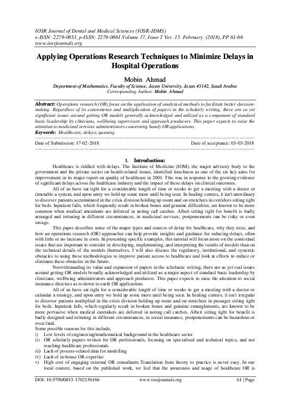 (PDF) Applying Operations Research Techniques to Minimize Delays in ...