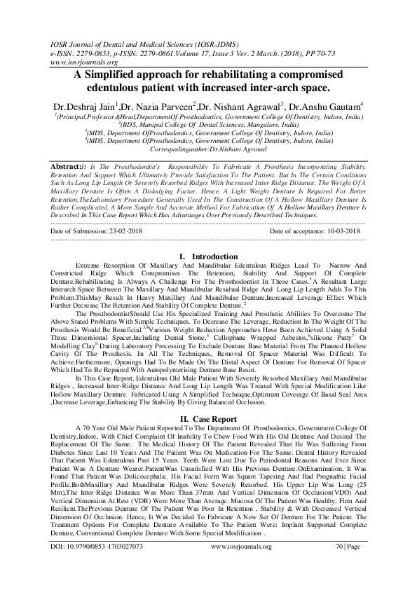 (PDF) A Simplified approach for rehabilitating a compromised edentulous ...