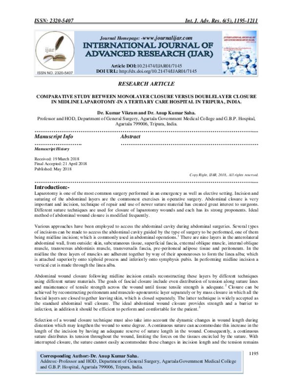 (PDF) COMPARATIVE STUDY BETWEEN MONOLAYER CLOSURE VERSUS DOUBLELAYER ...