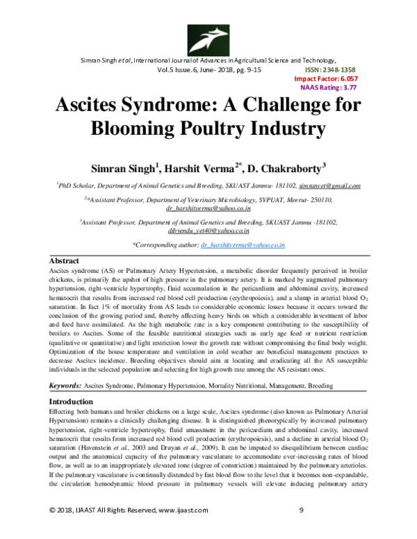 (PDF) Ascites Syndrome: A Challenge for Blooming Poultry Industry