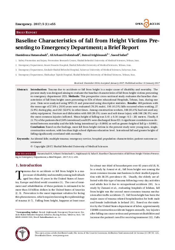 (PDF) Baseline Characteristics of fall from Height Victims Pre- senting ...