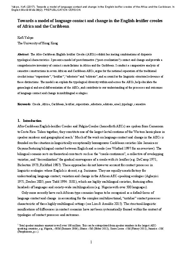(PDF) Towards a model of language contact and change in the English ...