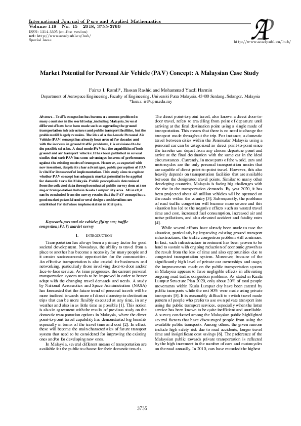 (PDF) Market Potential for Personal Air Vehicle (PAV) Concept: A ...