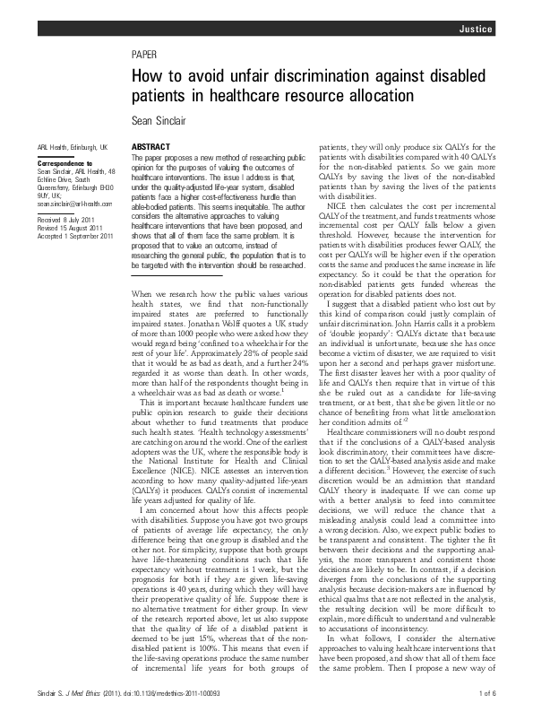 (PDF) How to avoid unfair discrimination against disabled patients in ...