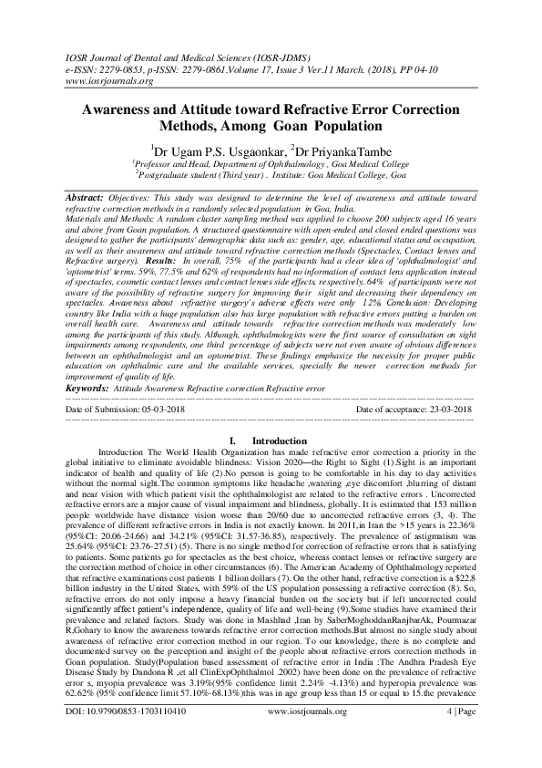 (PDF) Awareness and Attitude toward Refractive Error Correction Methods ...