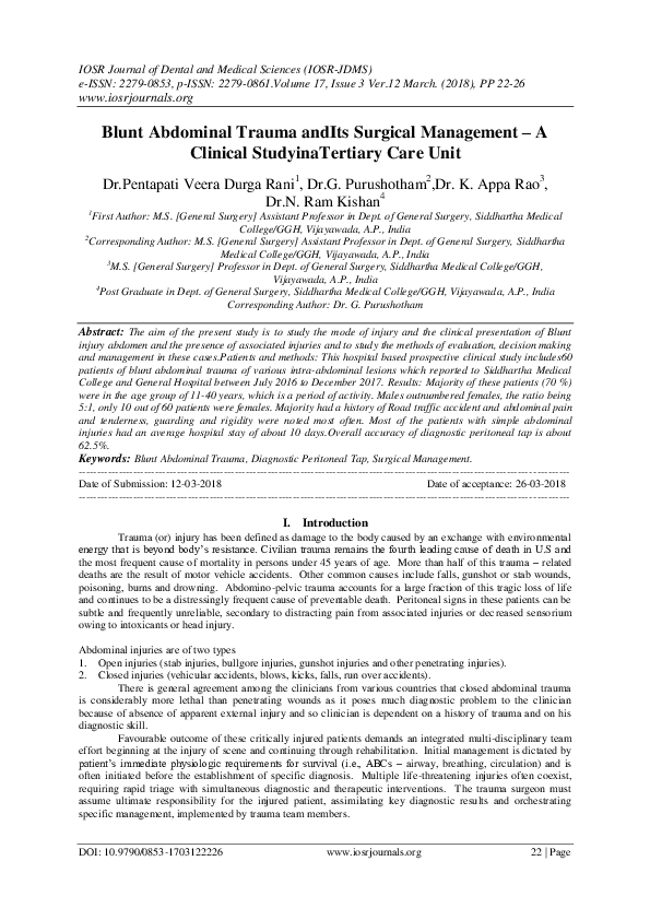 (PDF) Blunt Abdominal Trauma andIts Surgical Management – A Clinical ...