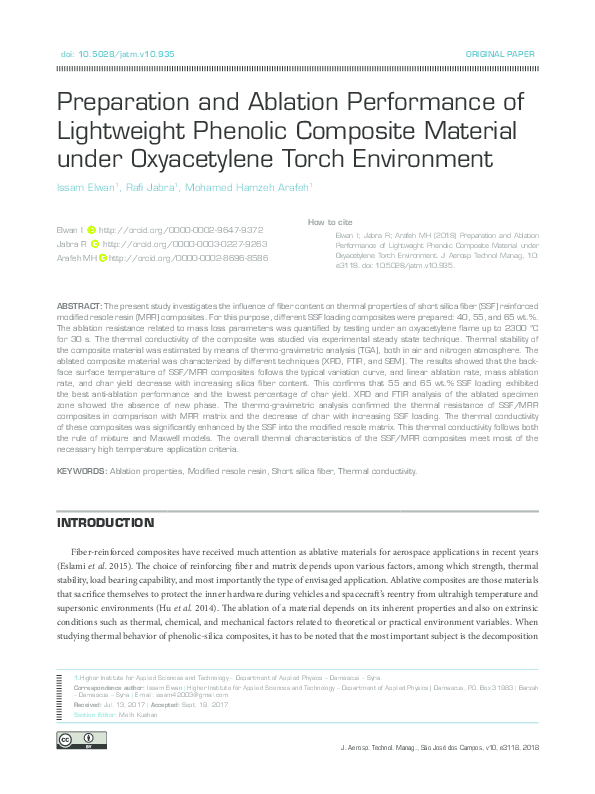 Pdf Preparation And Ablation Performance Of Lightweight Phenolic