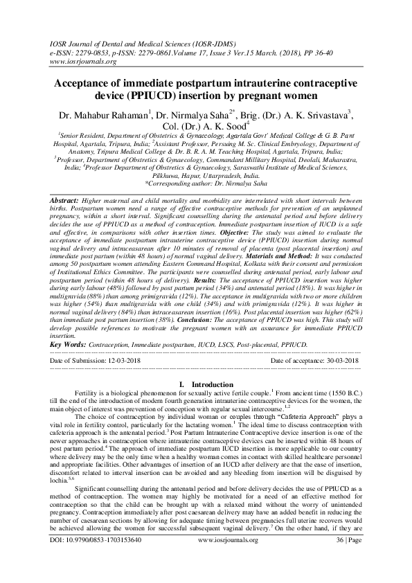 (PDF) Acceptance of immediate postpartum intrauterine contraceptive ...