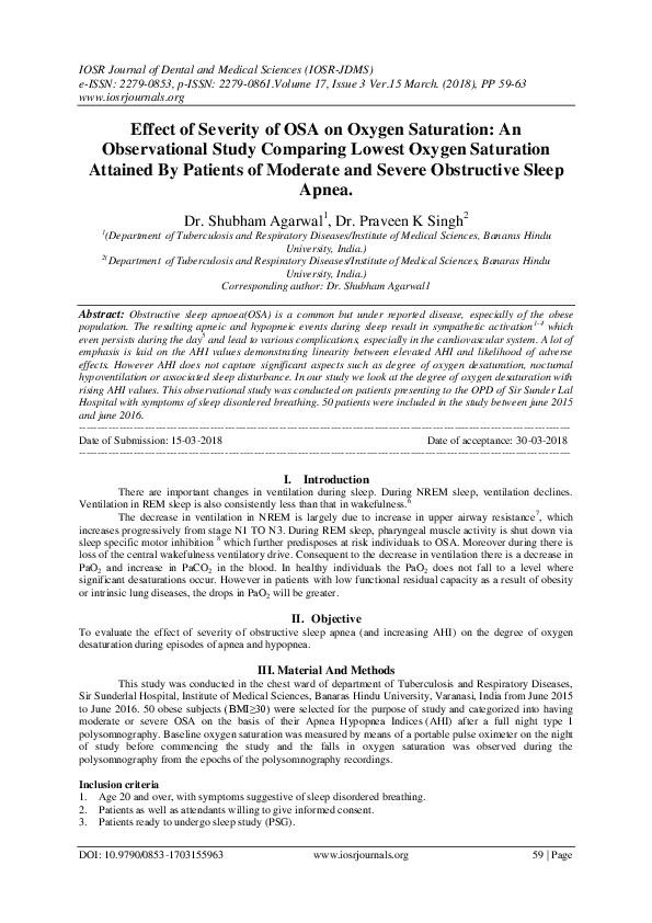 (PDF) Effect of Severity of OSA on Oxygen Saturation: An Observational ...