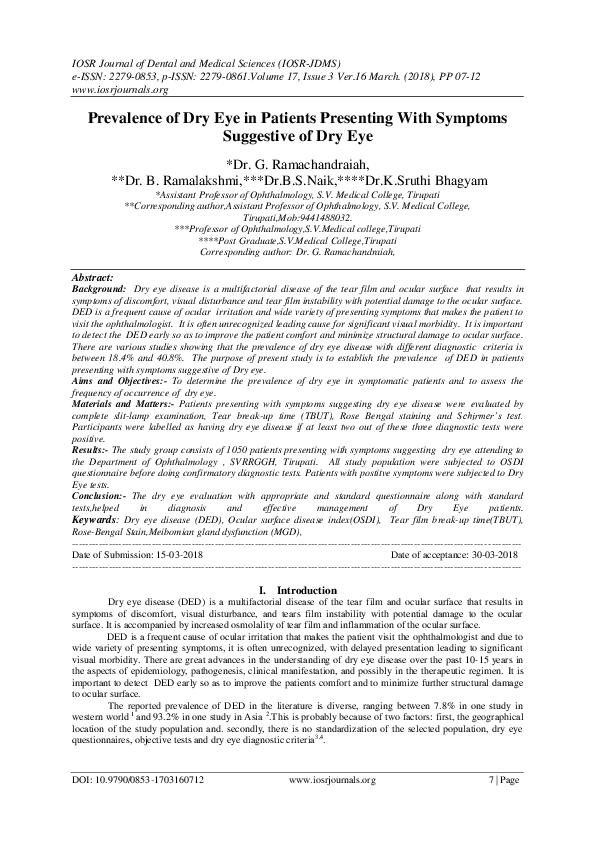 (PDF) Prevalence of Dry Eye in Patients Presenting With Symptoms ...