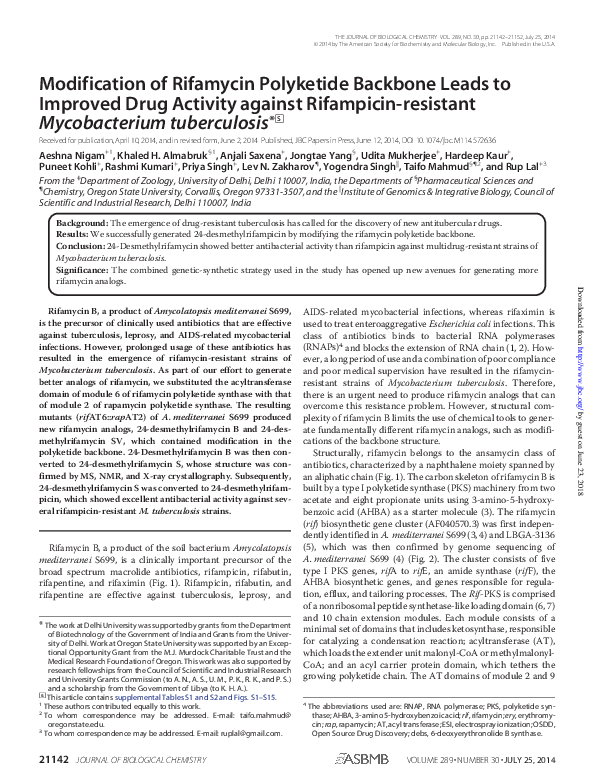 (PDF) Modification of Rifamycin Polyketide Backbone Leads to Improved ...