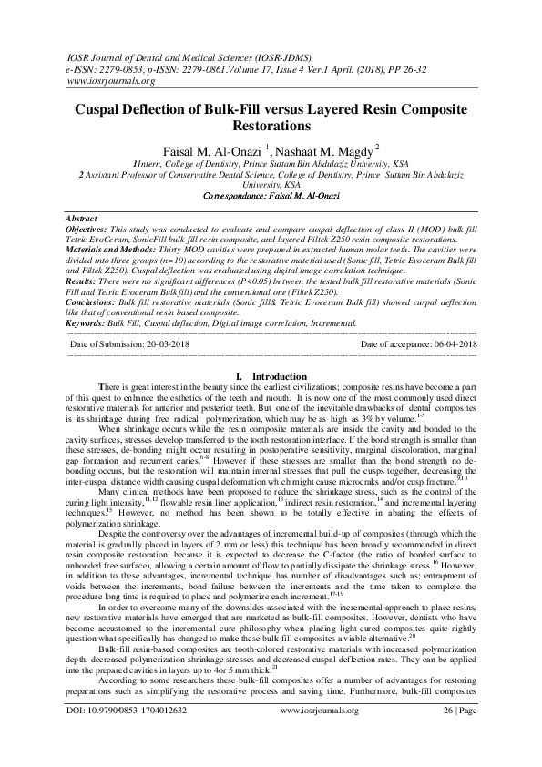 (PDF) Cuspal Deflection of Bulk-Fill versus Layered Resin Composite ...