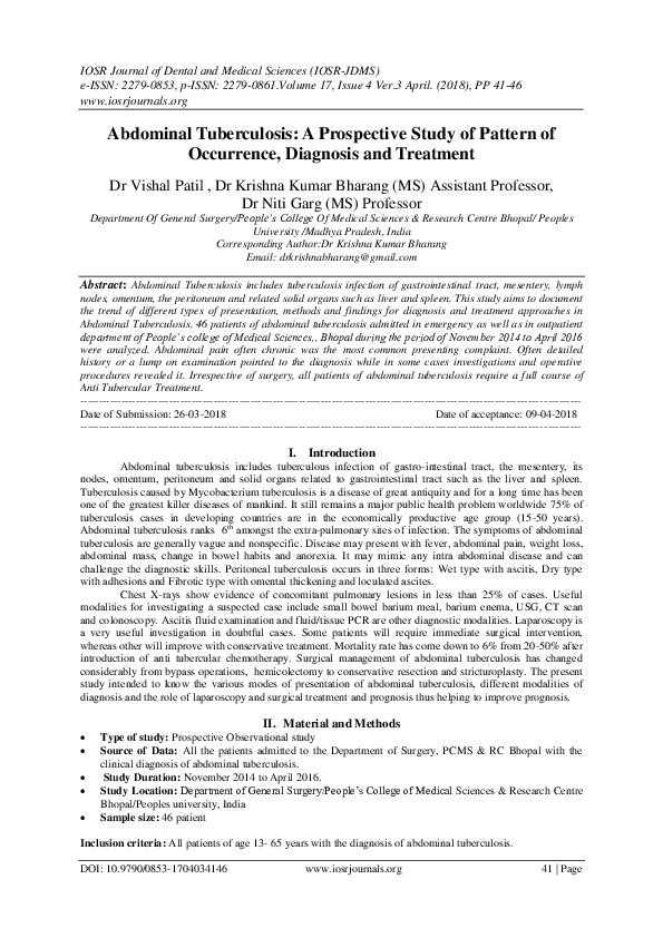 (PDF) Abdominal Tuberculosis: A Prospective Study of Pattern of ...