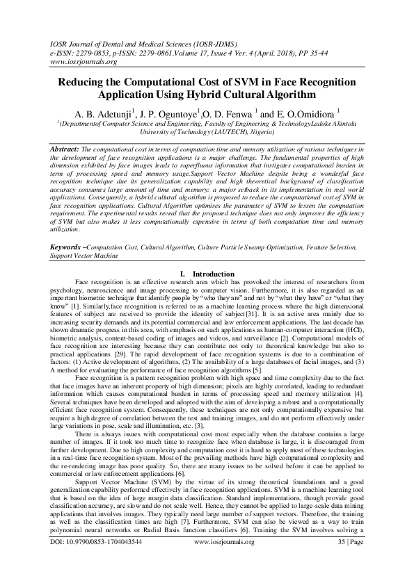 Pdf Reducing The Computational Cost Of Svm In Face Recognition