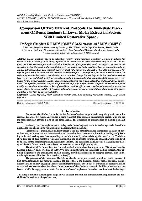 Pdf Comparison Of Two Different Protocols For Immediate Place Ment