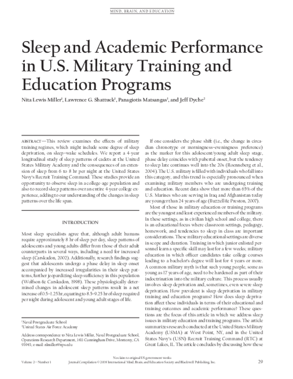 (PDF) Sleep and Academic Performance in U.S. Military Training and ...