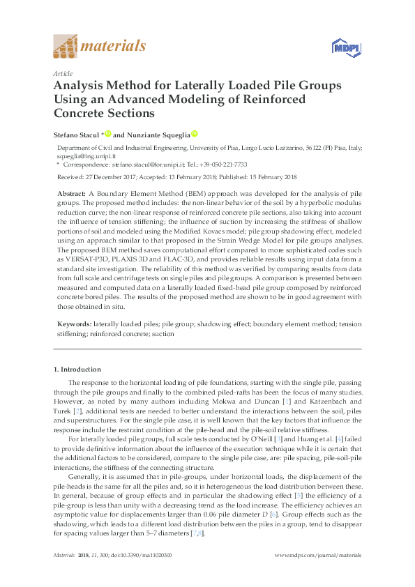 (PDF) Analysis Method for Laterally Loaded Pile Groups Using an Advanced Modeling of Reinforced ...