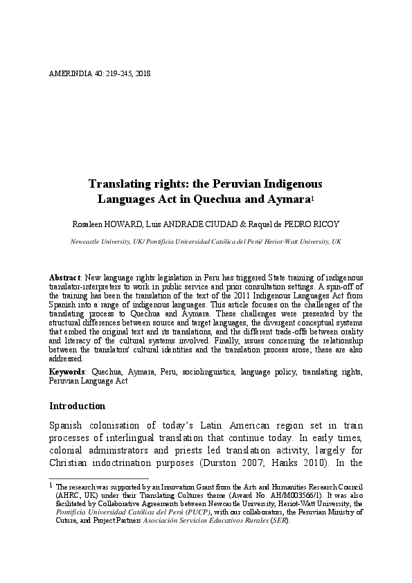 Quechua Language Translator