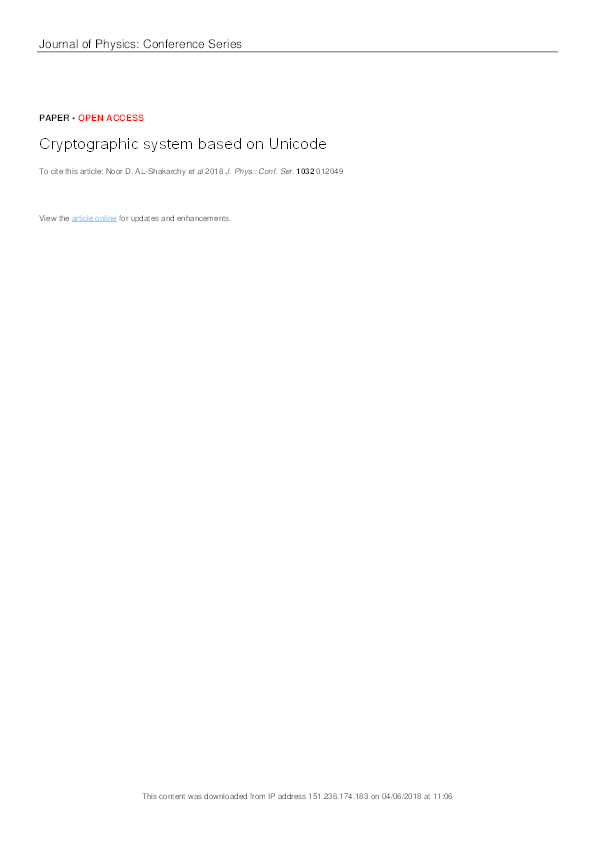 Pdf Cryptographic System Based On Unicode