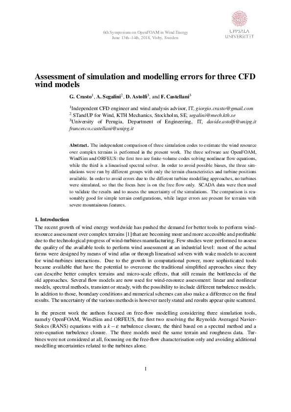 Pdf Assessment Of Simulation And Modelling Errors For Three Cfd Wind