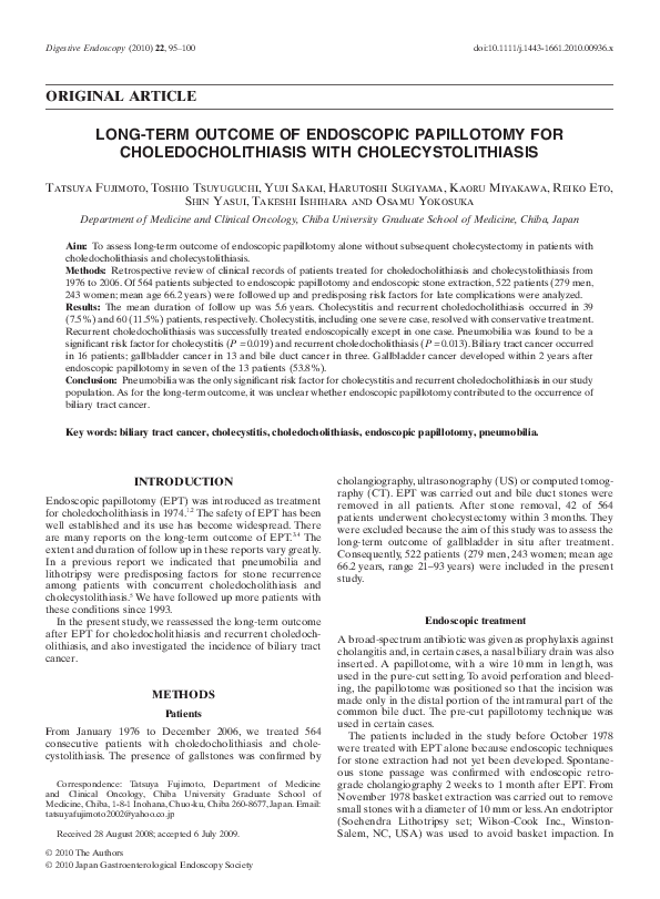(PDF) Long-Term Outcome of Endoscopic Papillotomy for ...