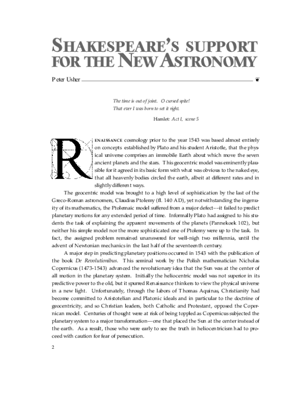(PDF) Shakespeare's Support for the New Astronomy