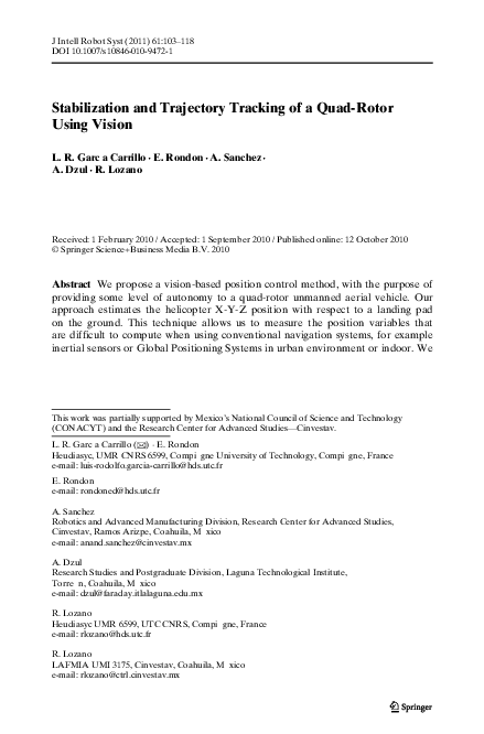 (PDF) Stabilization and Trajectory Tracking of a Quad-Rotor Using Vision