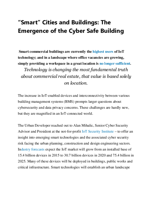 (PDF) " Smart " Cities and Buildings: The Emergence of the Cyber Safe ...