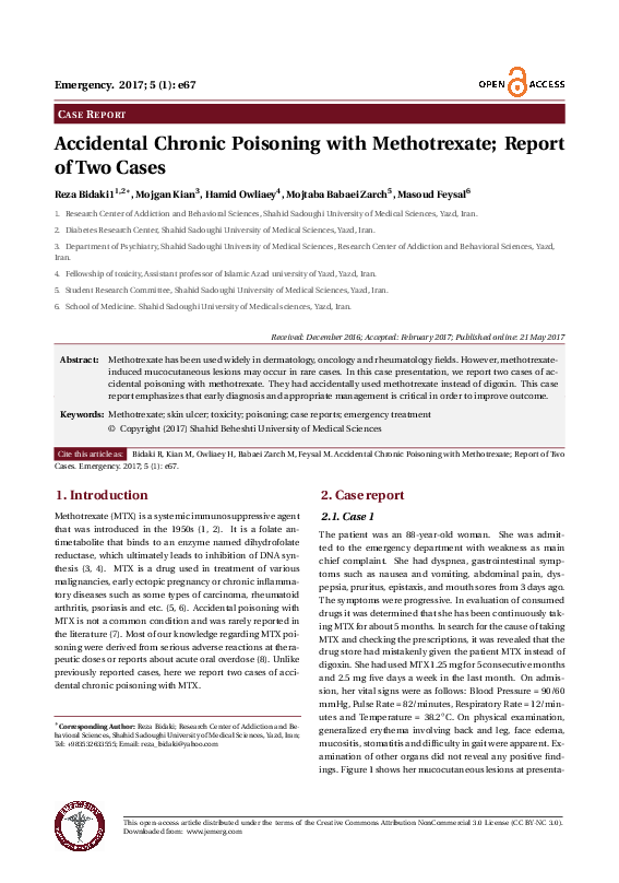 (PDF) Accidental Chronic Poisoning with Methotrexate; Report of Two Cases