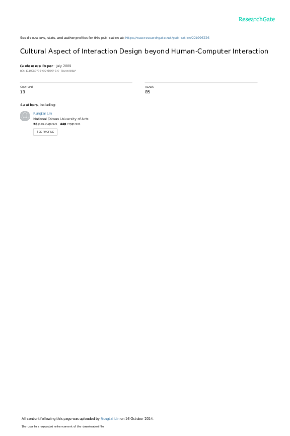 (PDF) Cultural Aspect of Interaction Design beyond Human-Computer ...